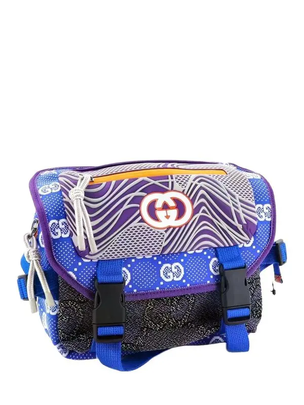 Gucci Buckle Flap Chest Strap Gg Fabric With Rubber Backpack - Blue