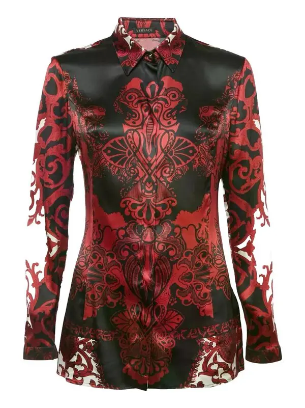 Versace Paisley Print Satin Shirt - Red