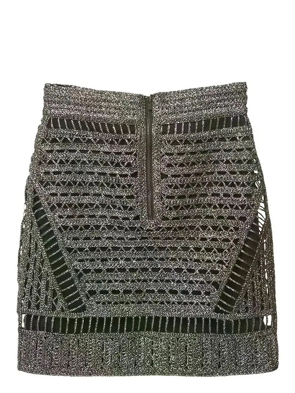 Maje Metallic Lurex Crochet Knit Mini Skirt With Zip Fastening - Silver