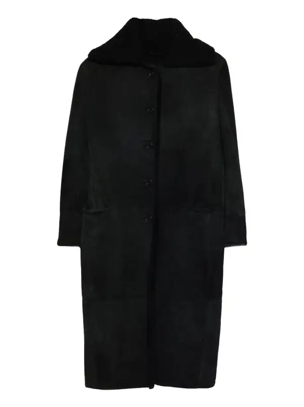 ROMEO GIGLI 1990s Shearling Collar Buttoned Coat - Black