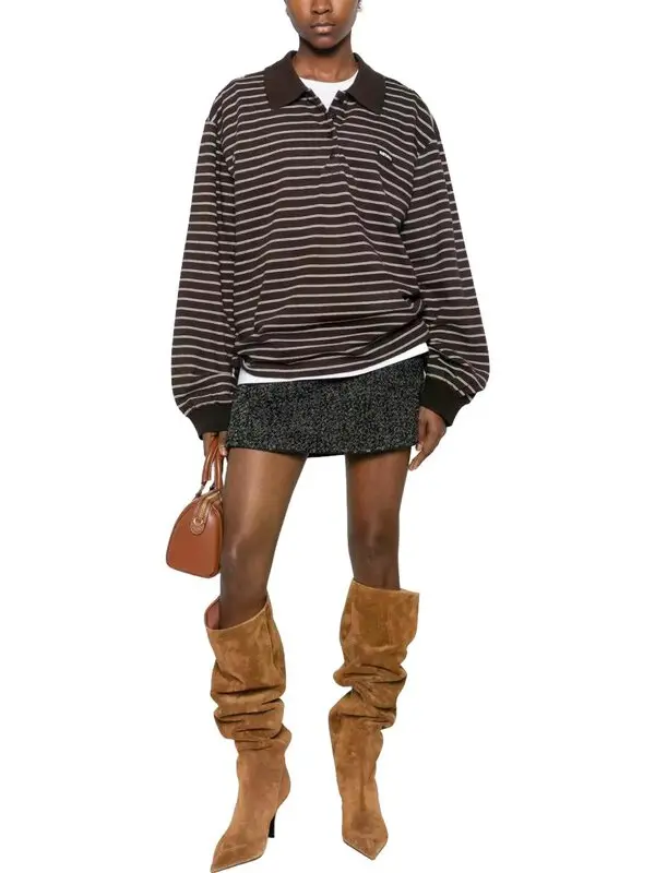 ROTATE BY BIRGER CHRISTENSEN Long Sleeve Striped Polo Shirt - Brown