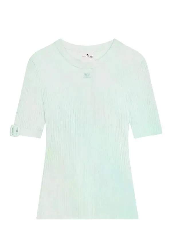 COURREGES Ribbed T-shirt With Buckle Detail - Green