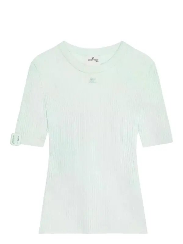 COURREGES Ribbed T-shirt With Buckle Detail - Green