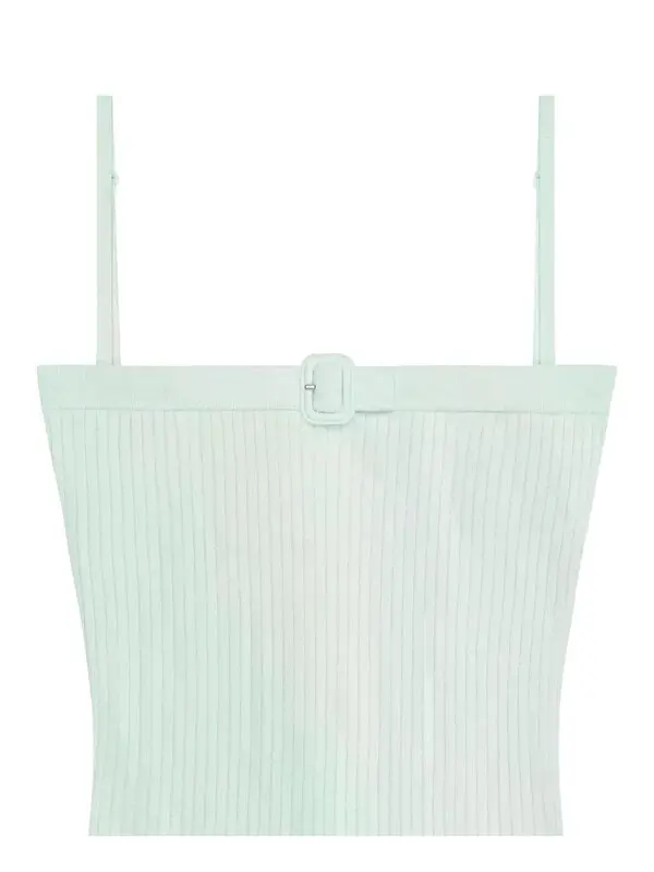 COURREGES Ribbed-knit Top With Buckle Detail - Green