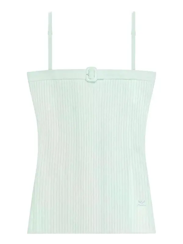 COURREGES Ribbed-knit Top With Buckle Detail - Green