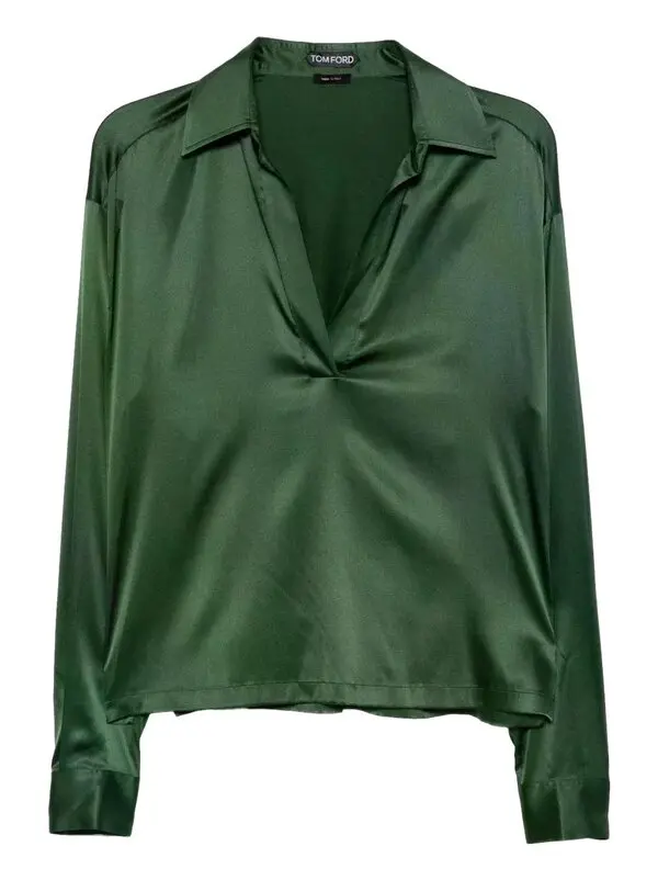 TOM FORD Satin Tunic With Embroidered Logo - Green