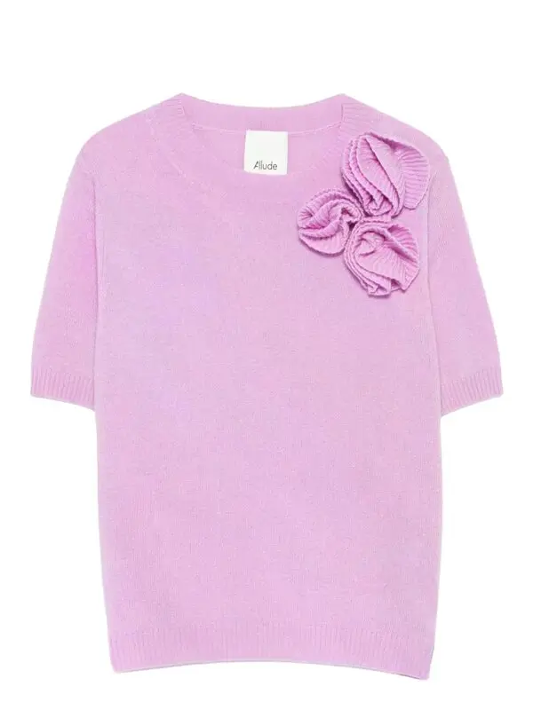 ALLUDE Flower Appliqué T-shirt - Purple
