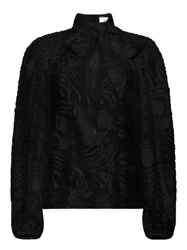 Adam Lippes Joan Bow Fil Coupé Blouse - Black
