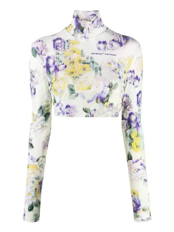 Off-White Floral-print Cropped Top - Green
