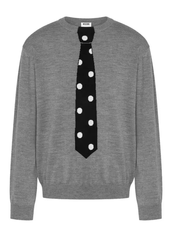 Moschino Polka-dot Tie Intarsia Sweater - Grey
