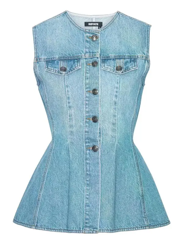ROTATE BY BIRGER CHRISTENSEN Flared Denim Top - Blue