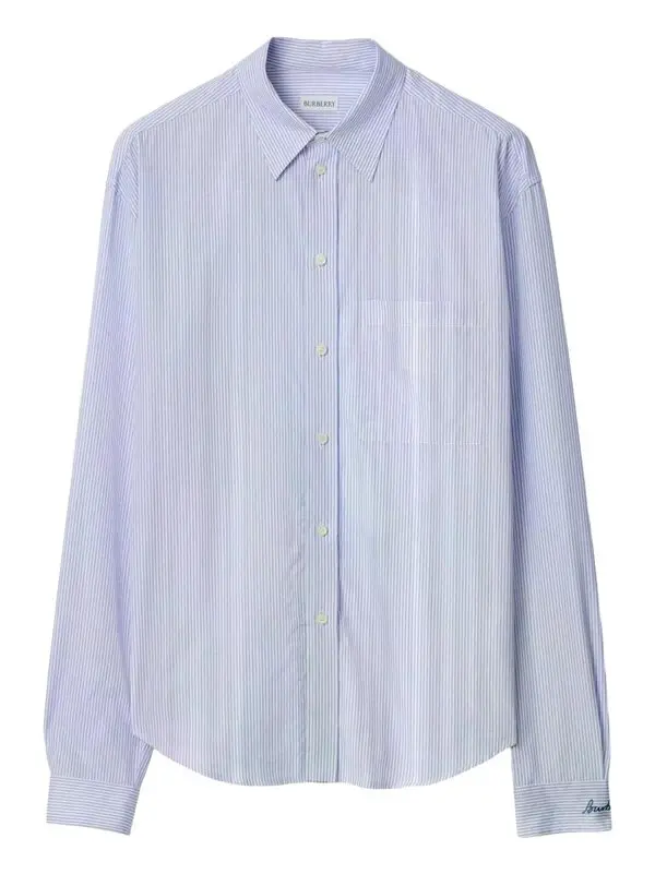 Burberry Regular Fit Striped Cotton Poplin Shirt - Blue