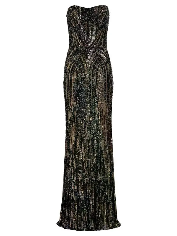Jenny Packham Embellished Strapless Column Gown - Black
