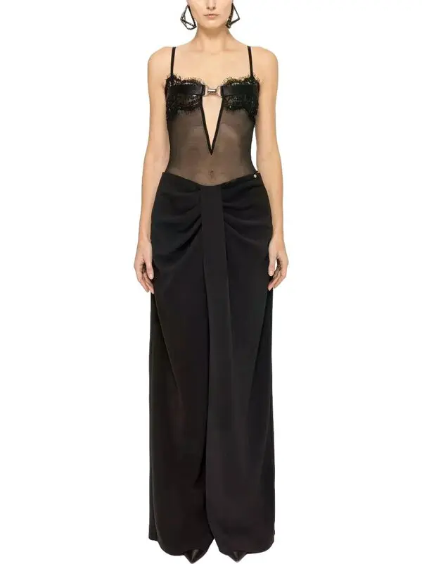 NISSA Side-pockets Loose Fit Draped Detail Pants - Black