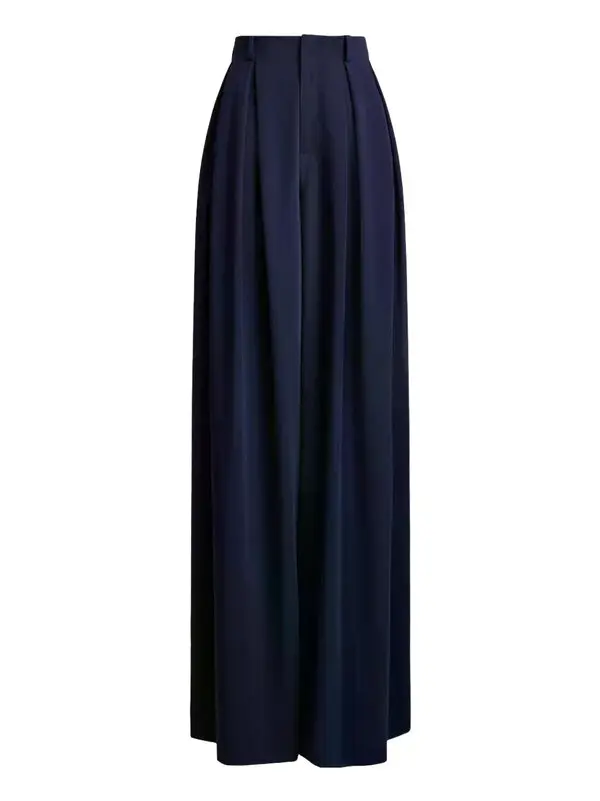 Ralph Lauren Navy Wool Pleated Palazzo Pants - Blue
