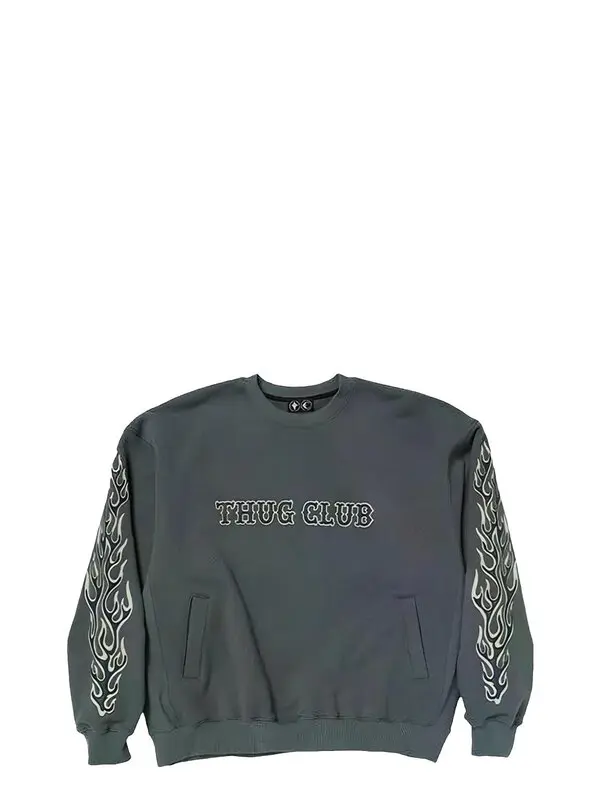 THUG CLUB Leather Flame Sweatshirt - Grey