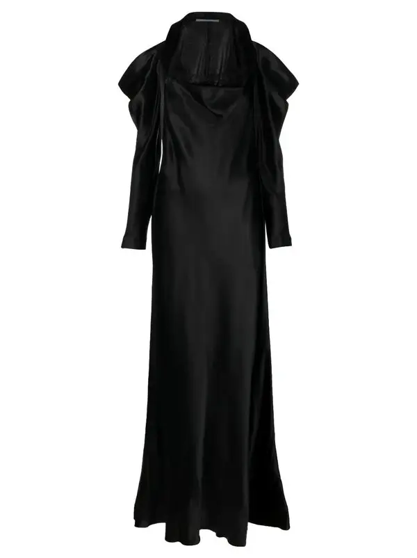 Alberta Ferretti Lace-detail Satin Long Dress - Black