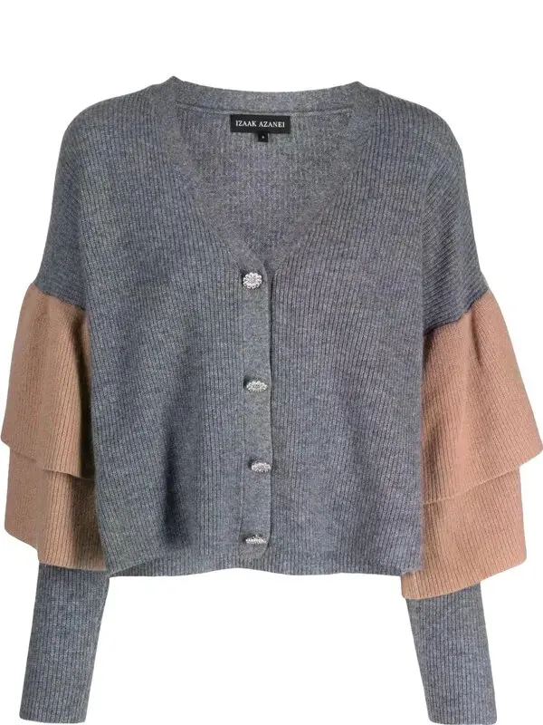 IZAAK AZANEI Ruffled Ribbed Cardigan - Grey