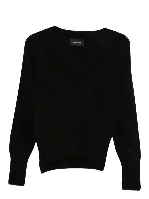 Simone Rocha Long-sleeve Ribbed Knit Sweater - Black
