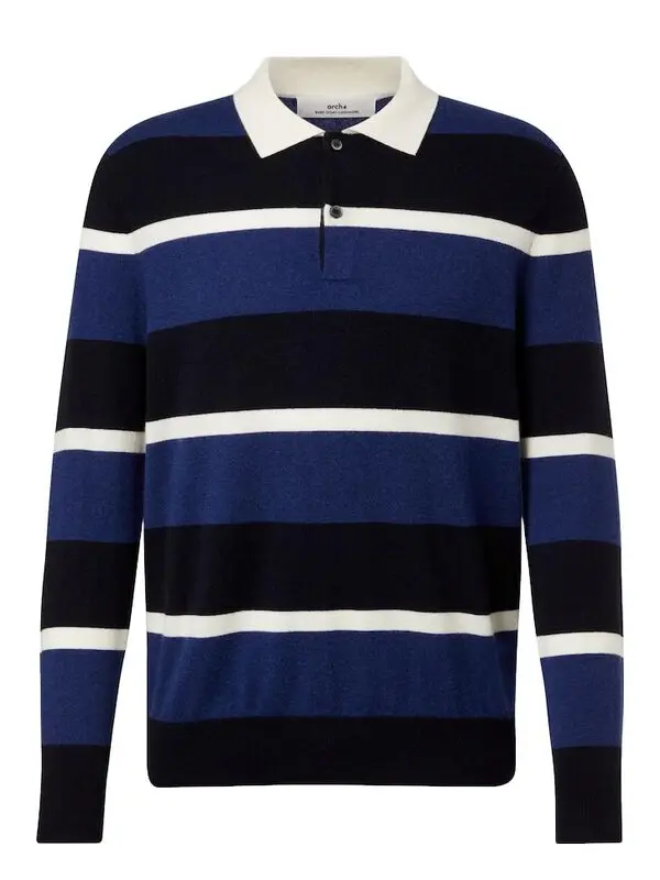 Arch4 Striped Cashmere Polo Sweater - Blue