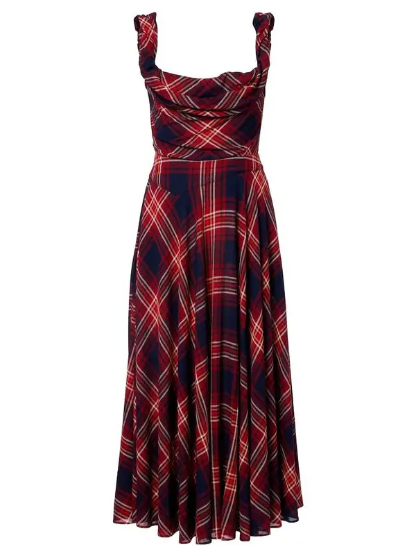 VIVIENNE WESTWOOD Draped Plaid Midi Dress - Red