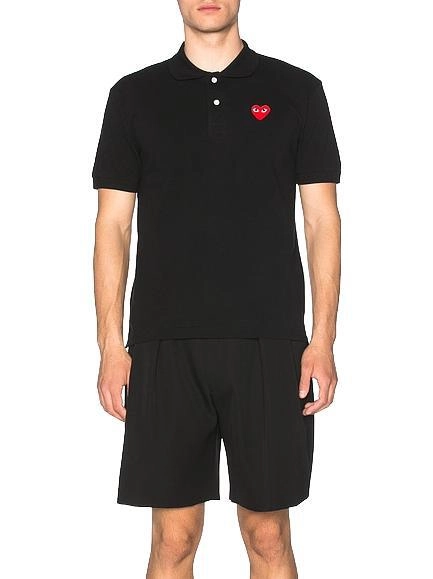 Play Comme Des Garcon Cotton Polo With Red Emblem - Black
