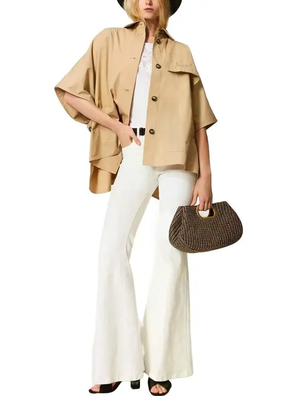 TWINSET Cotton Gabardine Button-up Poncho - Neutrals