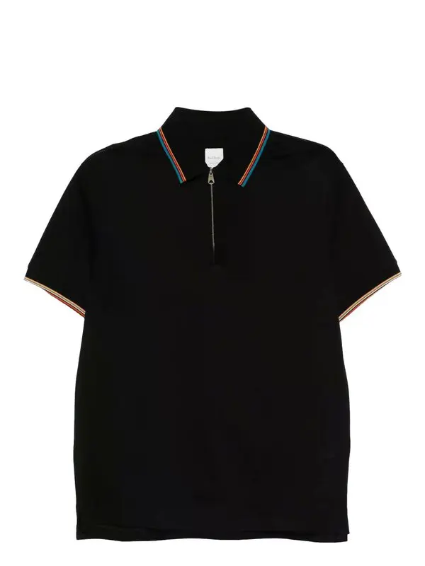 Paul Smith Zip Detail Striped Polo Shirt - Black