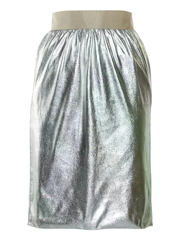 Dolce & Gabbana 2023 Metallic Gathered Waist Skirt - Silver