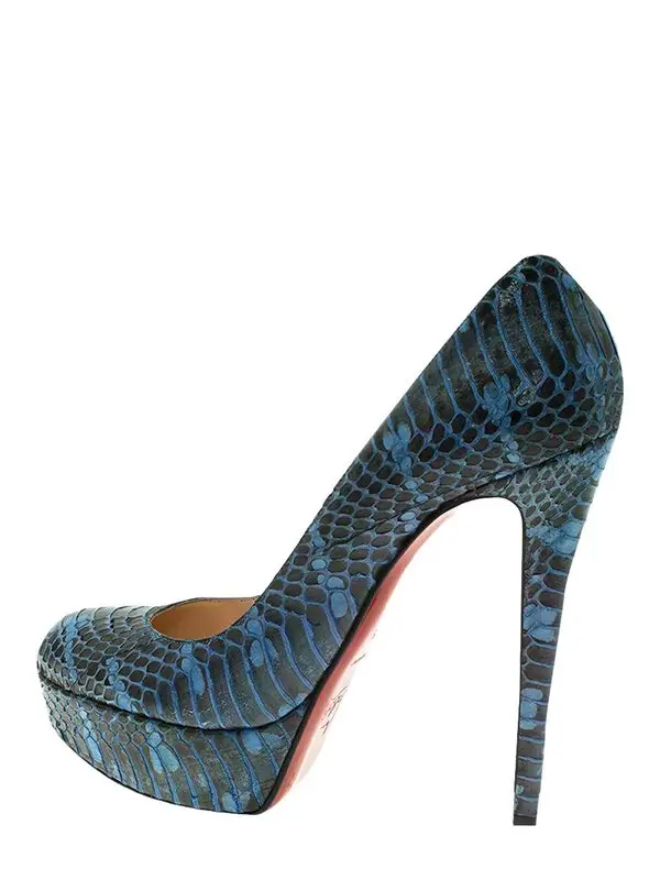 CHRISTIAN LOUBOUTIN 130mm Bianca Snakeskin Platform Pumps - Blue