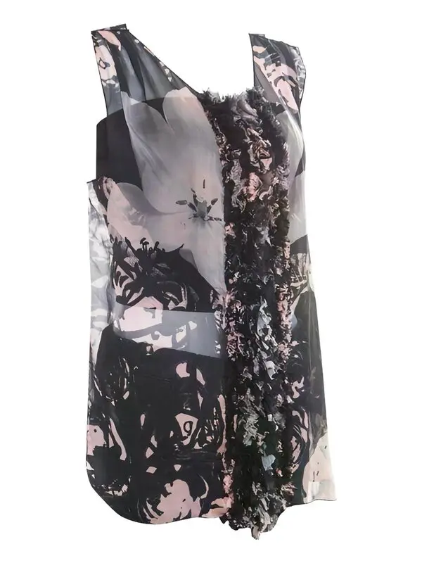 Dolce & Gabbana Floral Appliqué Silk Sleeveless Top - Black