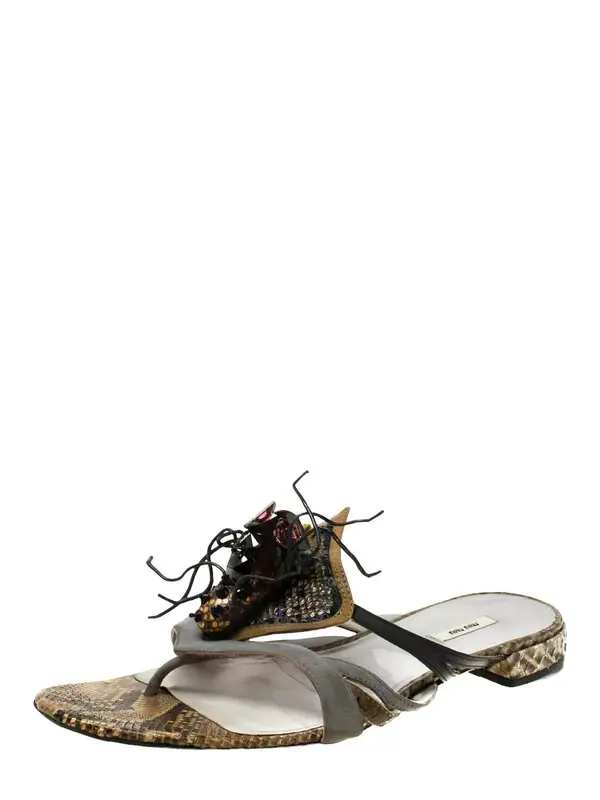 Miu Miu Python-spider Embellished Sandals - Black
