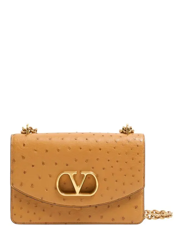 Valentino Garavani Ostrich Leather Vain Shoulder Bag - Brown