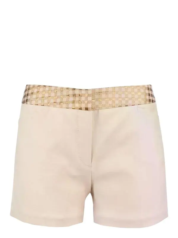 Giles Cream Cotton Blend Shorts With Checked Waistband - Neutrals