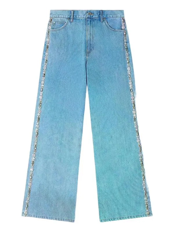Sandro Rhinestone Embellished Wide-leg Jeans - Blue