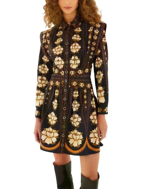 Farm Rio Floral-print Mini Dress - Black