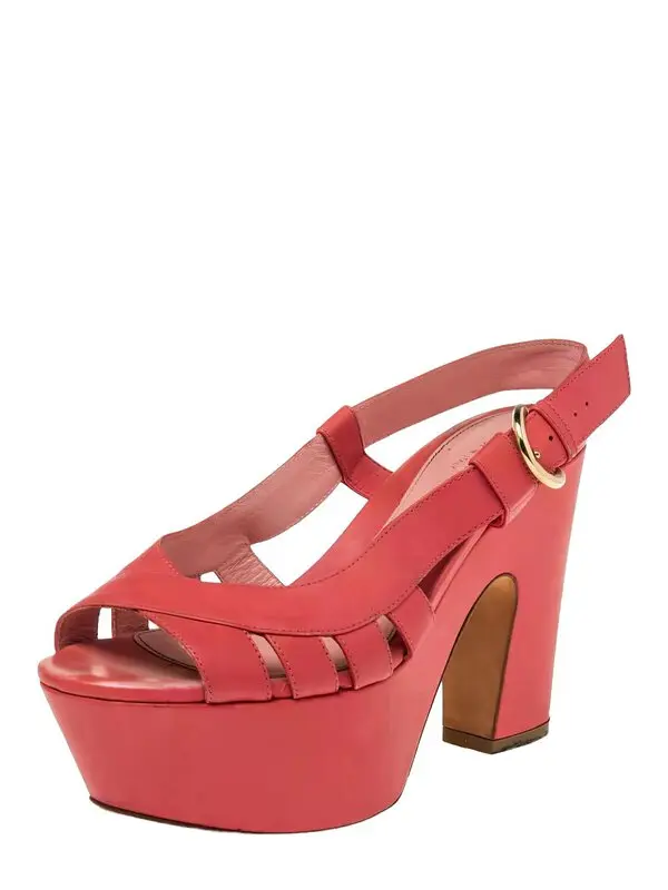 SERGIO ROSSI Leather Platform Slingback Sandals With Buckle Closure - Red