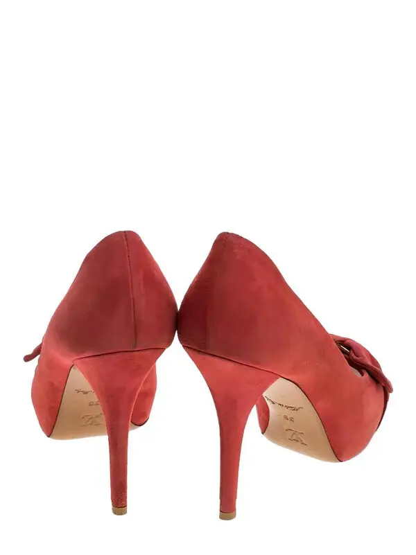 LOUIS VUITTON 110mm Ruched Bow Peep Toe Pumps - Red