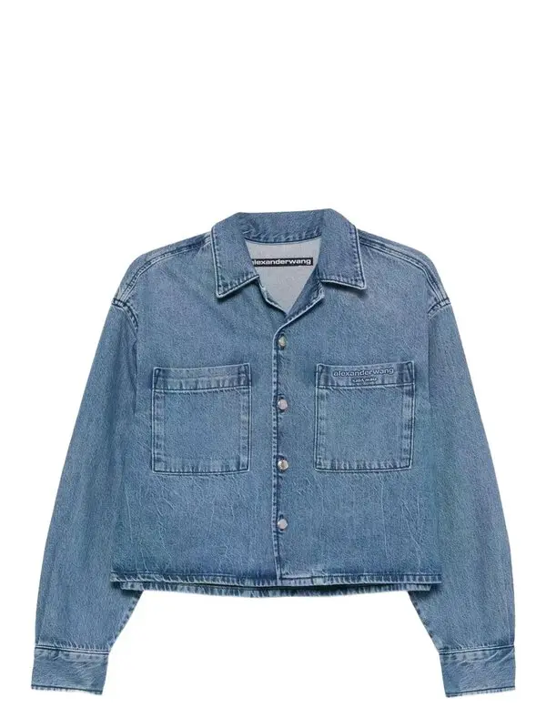 Alexander Wang Cropped Denim Shirt With Logo-embossed Pocket - Blue
