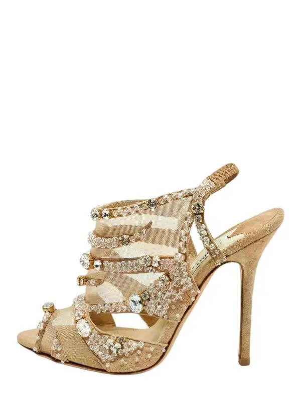 JIMMY CHOO Crystal Embellished Slingback Stiletto Sandals - Neutrals