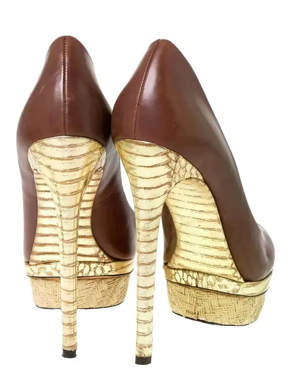 Brian Atwood Leather Python Effect High Heel Pumps - Brown