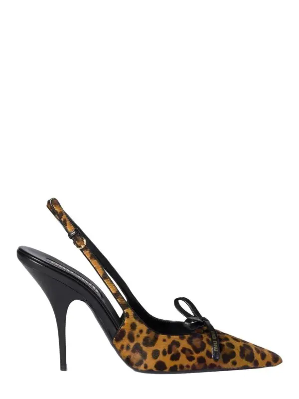 Miu Miu Printed Leather Slingback Pumps With Bow - Brown
