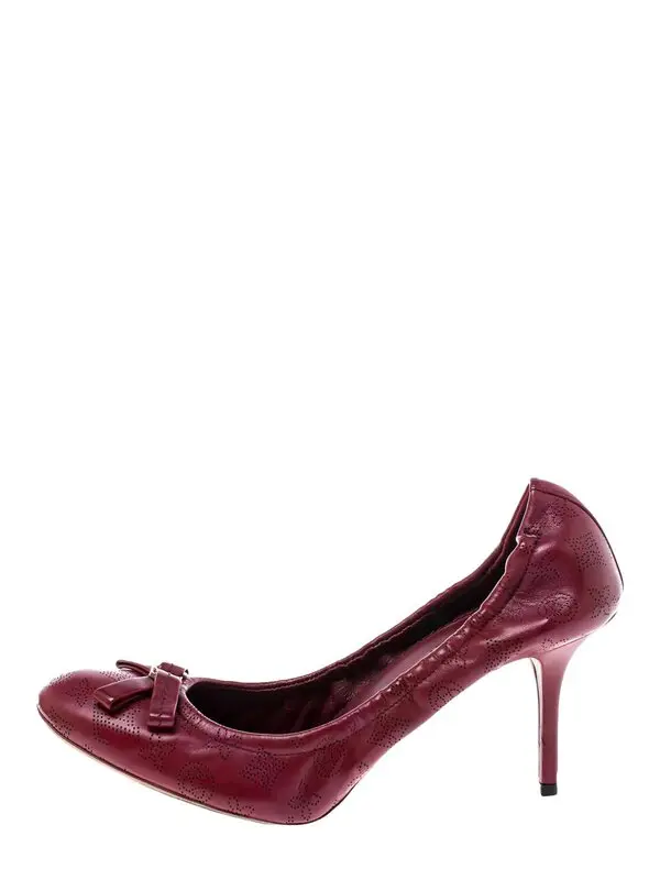 LOUIS VUITTON Burgundy Leather Monogram Perforated Pumps - Red