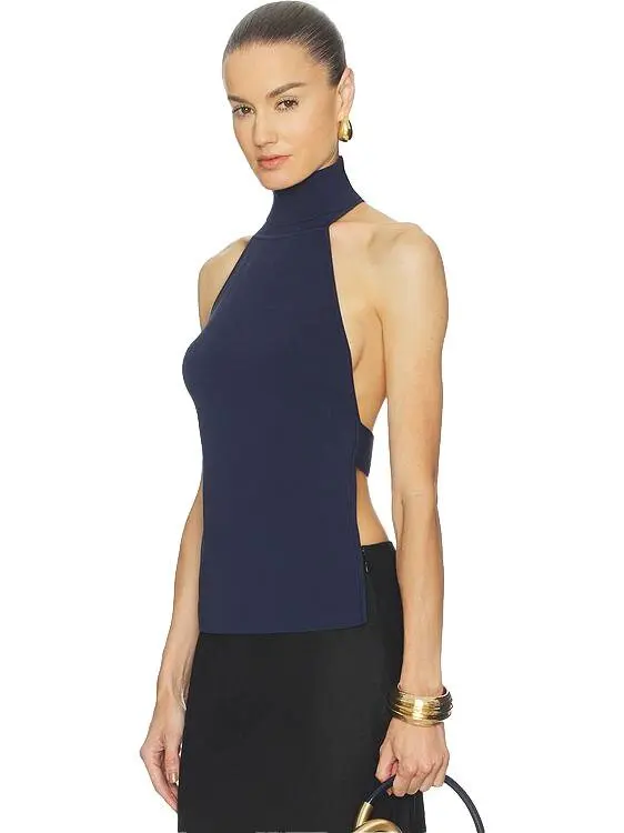 Cult Gaia Sleeveless High Neck Knit Top - Navy