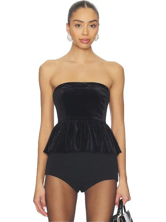 Steve Madden Velvet Bubble Hem Strapless Top - Black