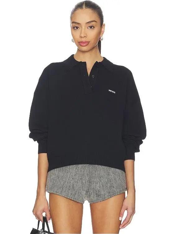 ROTATE BY BIRGER CHRISTENSEN Slinky Knit Polo - Black