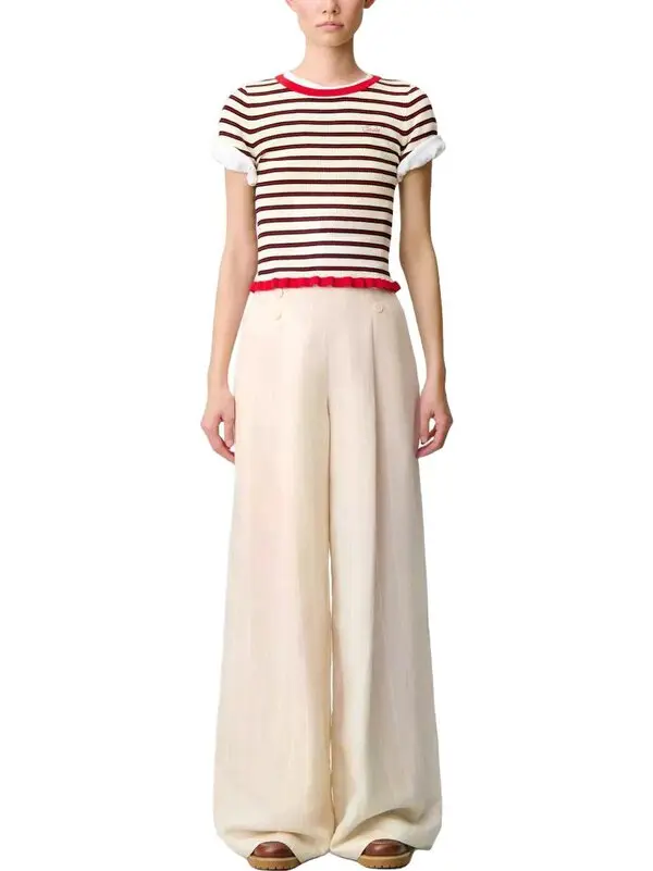 Claudie Pierlot Button-detail Striped Wide-leg Trousers - Neutrals