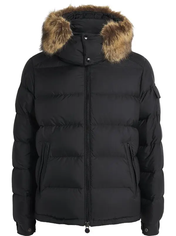 Moncler Cropped Down Puffer Jacket With Faux Fur Trim - Black