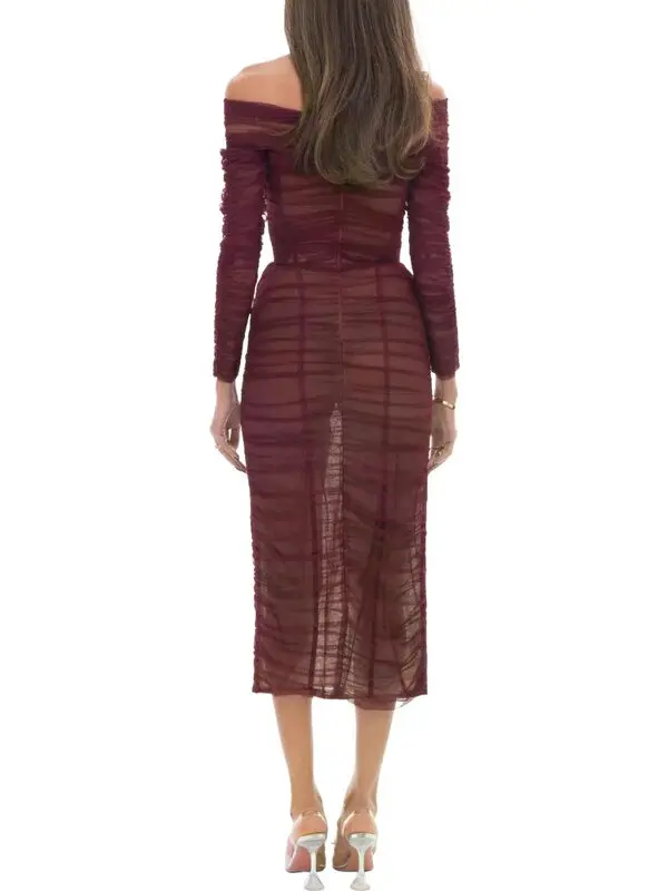 ANA RADU Off-shoulder Ruched Midi Dress - Red