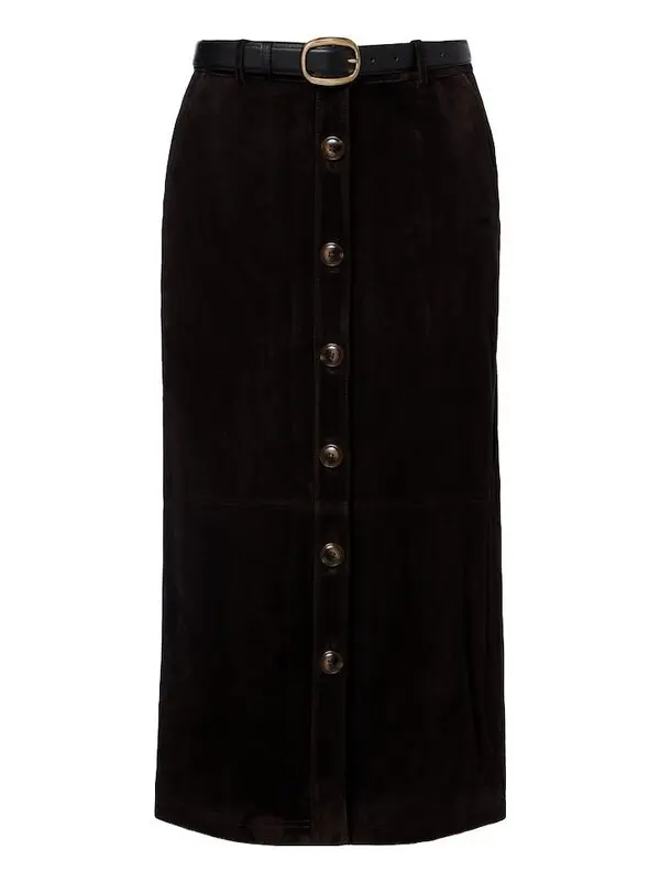 SELF-PORTRAIT Suede Midi Skirt - Brown